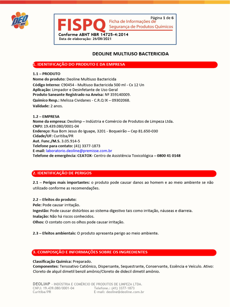 Fispq Deoline Multiuso Bactericida | PDF