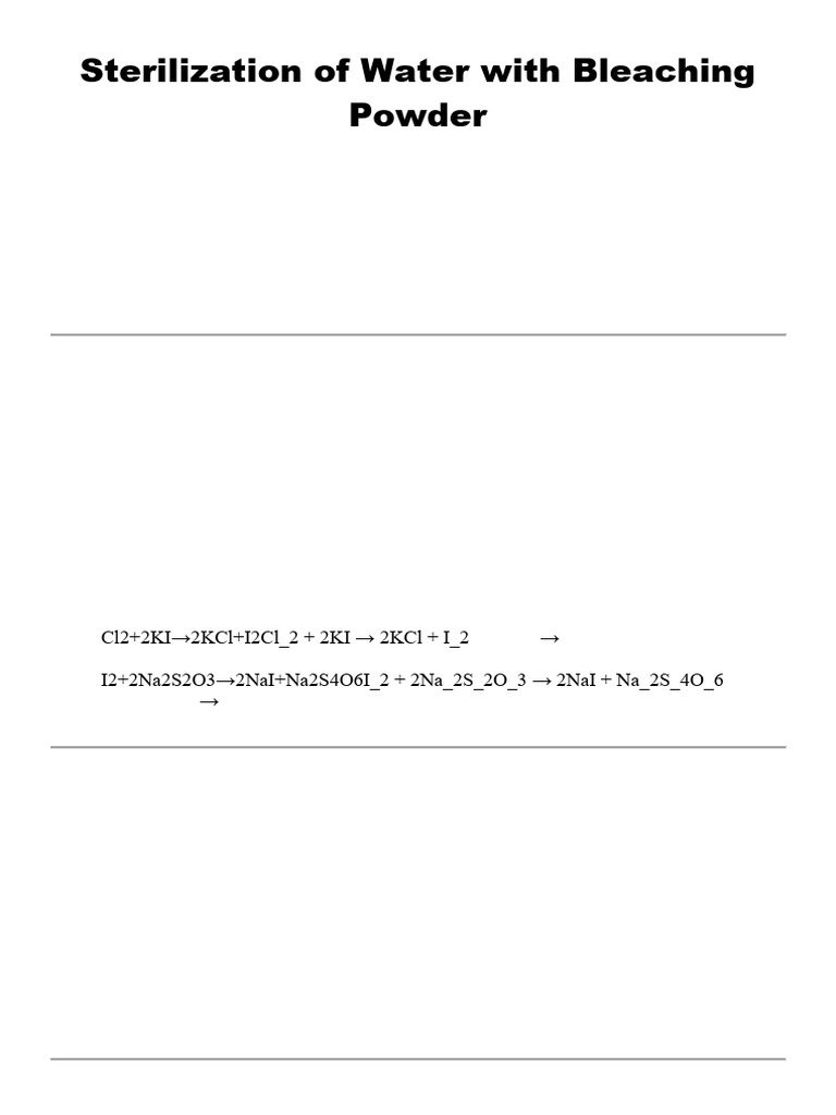 Sterilization of Water With Bleaching Powder | PDF | Bleach | Titration