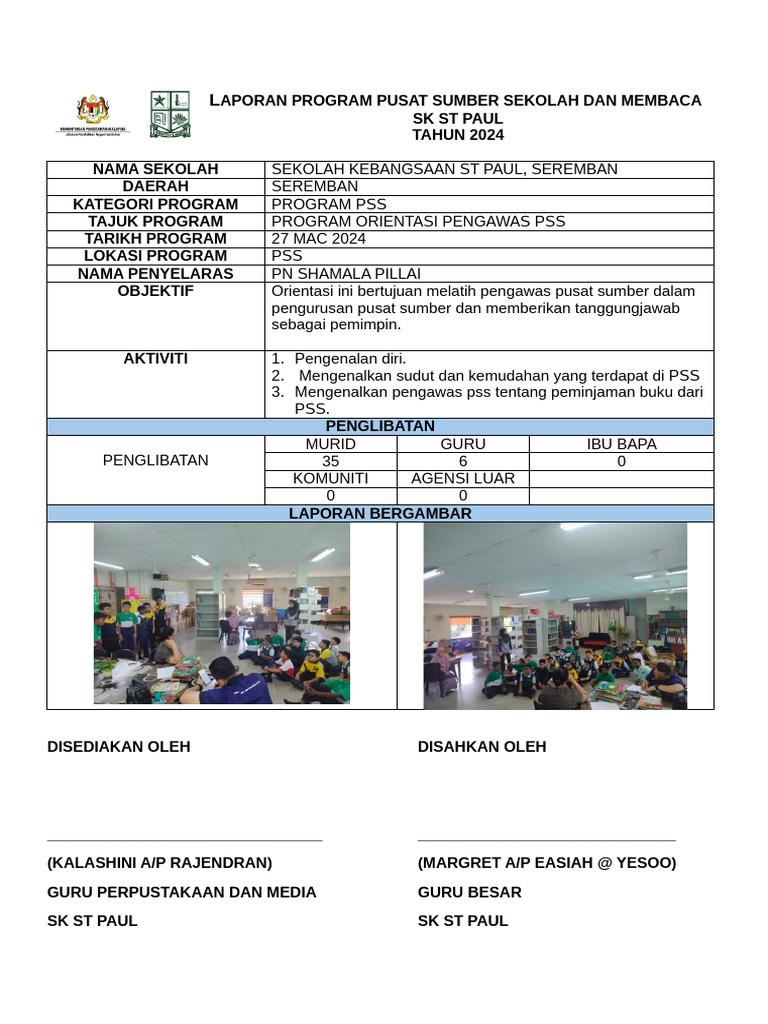 TAPAK LAPORAN ORIENTASI PSS | PDF