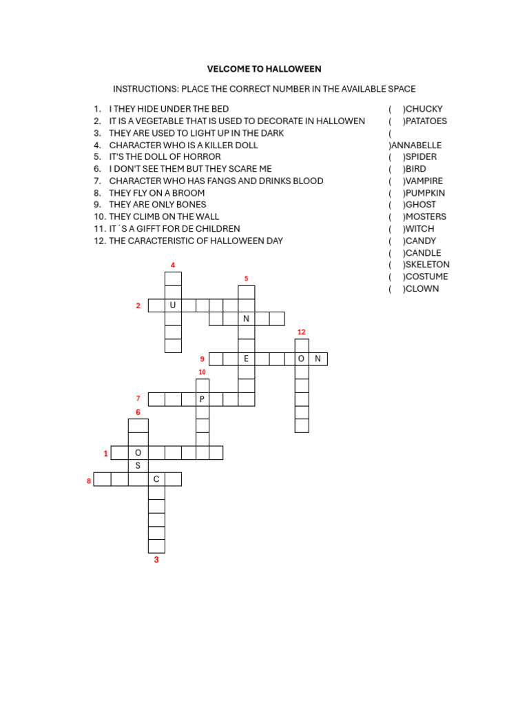 Crucigrama Imprimir - Halloween | PDF
