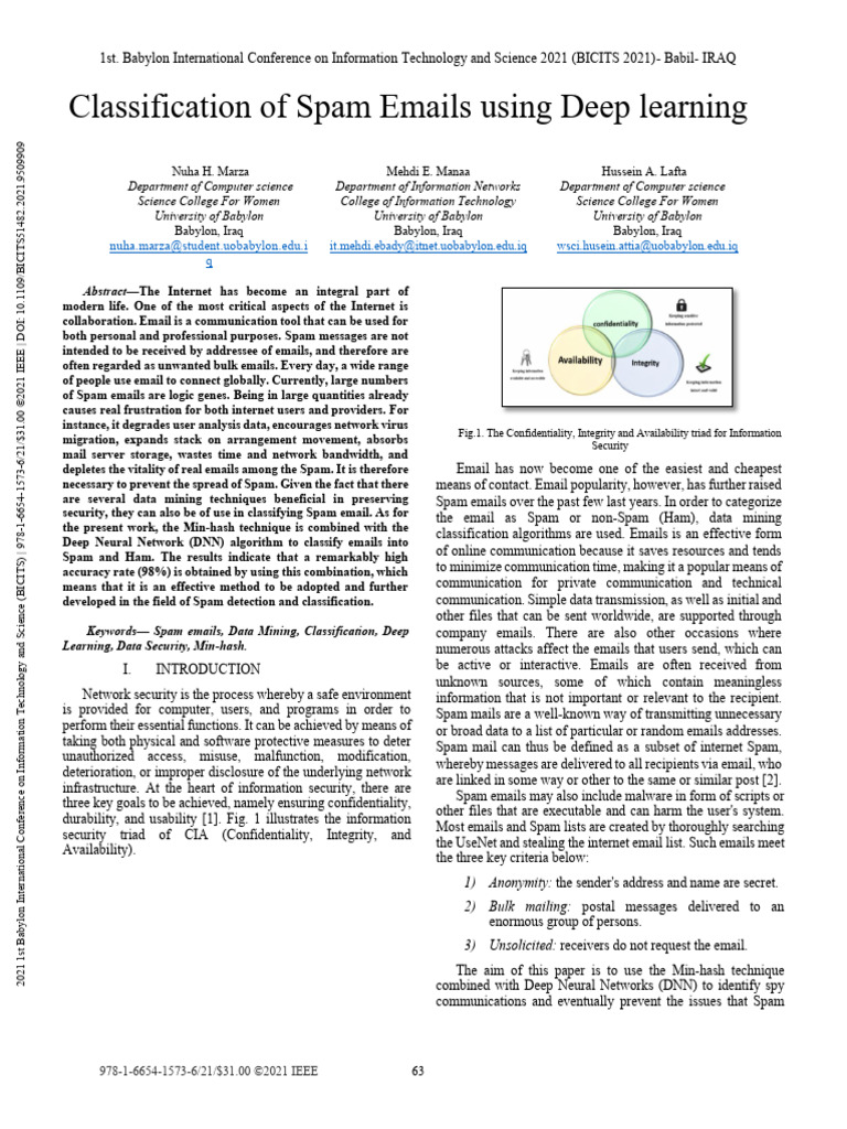 Classification of Spam Emails Using Deep Learning | PDF | Deep Learning ...