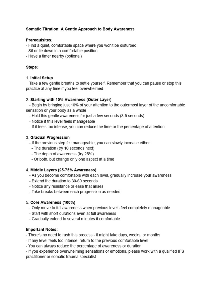 Somatic Titration - A Gentle Approach To Body Awareness | PDF