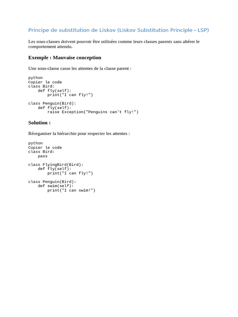 Principe de substitution de Liskov expliqué | PDF