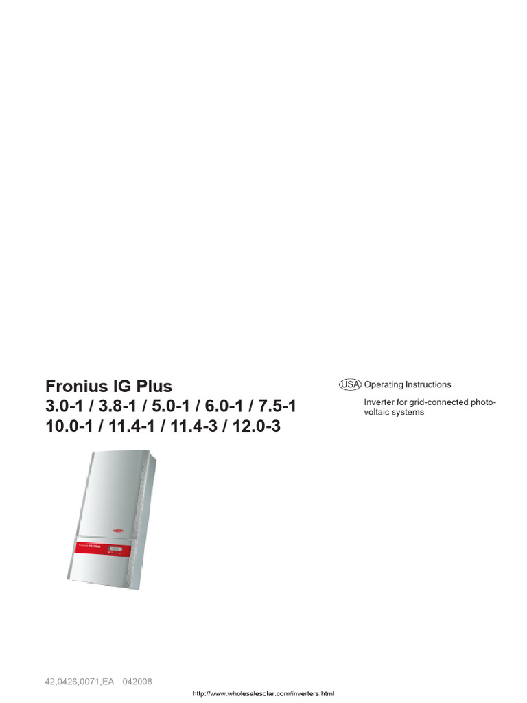 Fronius IG Plus Manual | PDF | Photovoltaic System | Electrical Grid