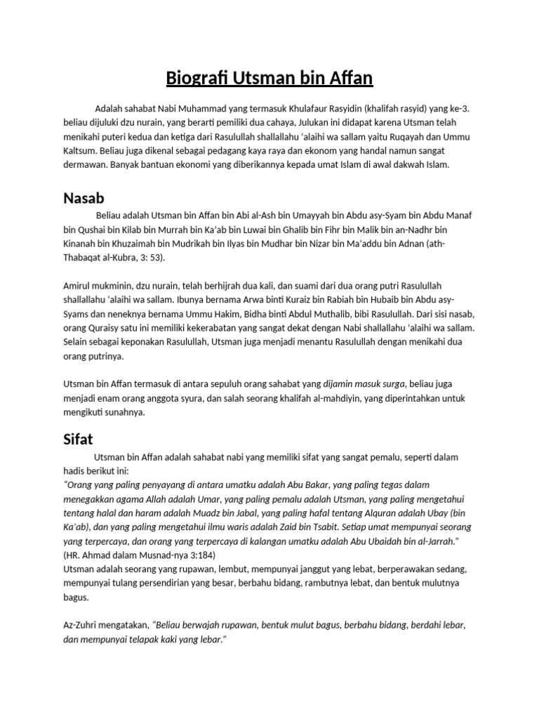 Biografi Utsman Bin Affan | PDF