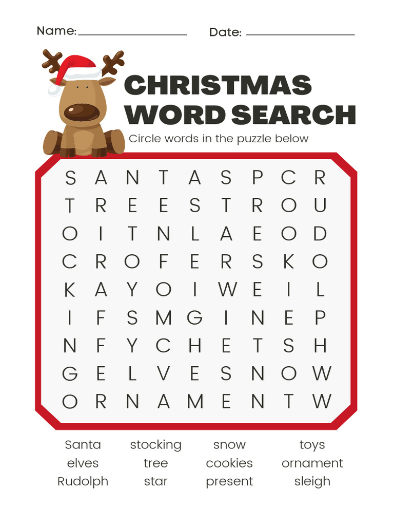 Christmas Word Search Worksheet | PDF