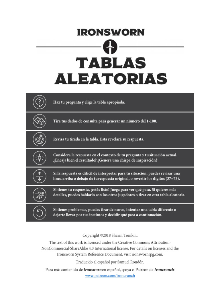 Ironsworn Tablas Aleatorias | PDF