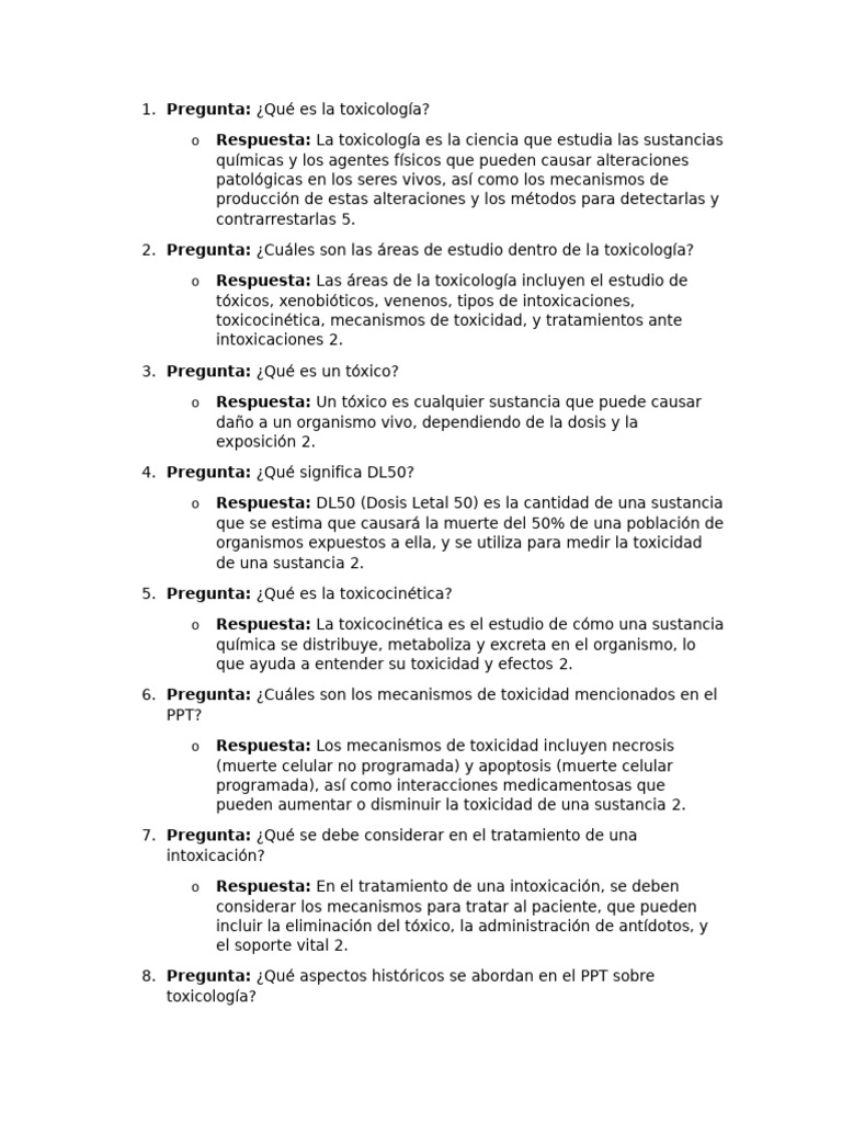 Toxi Preguntas | PDF | Toxicidad | Toxicología
