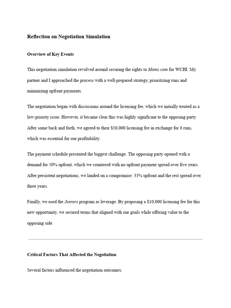 Reflection On Negotiation Simulation | PDF | Negotiation | Social ...