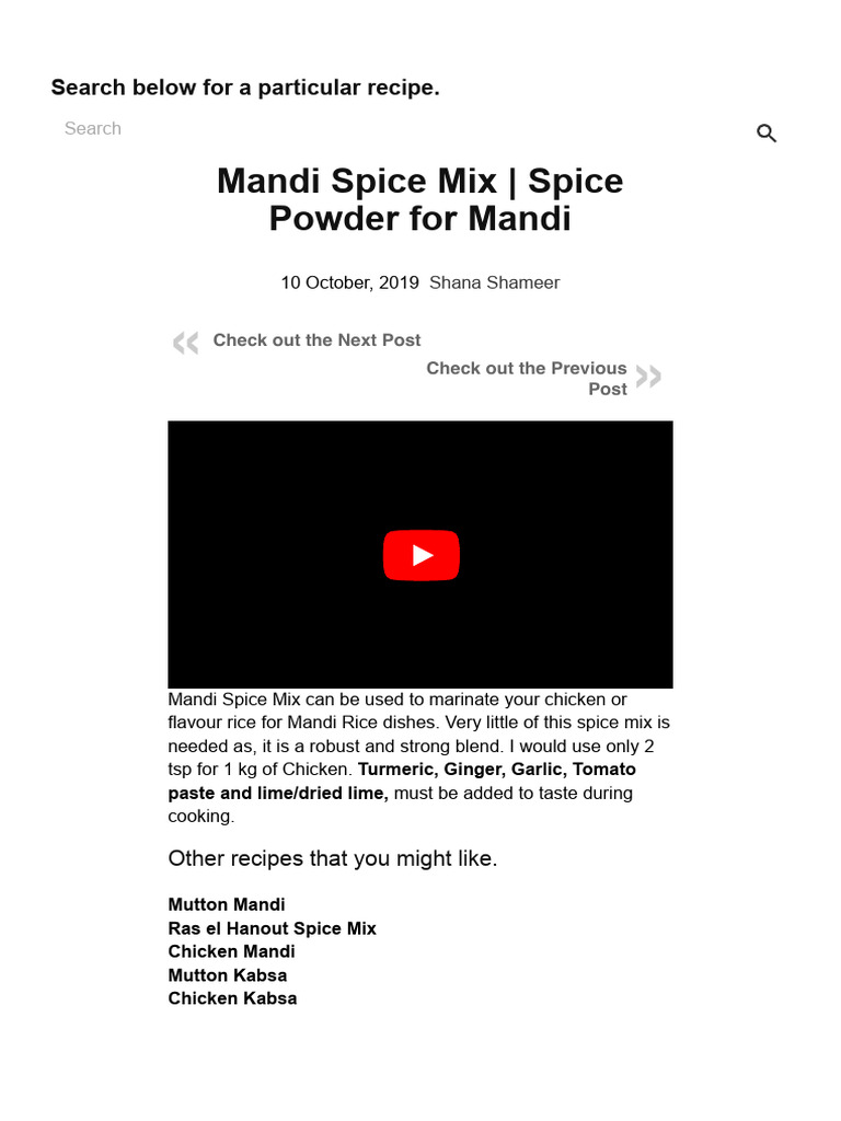 Mandi Spice Mix - Spice Powder For Mandi - Recipes Are Simple | PDF ...