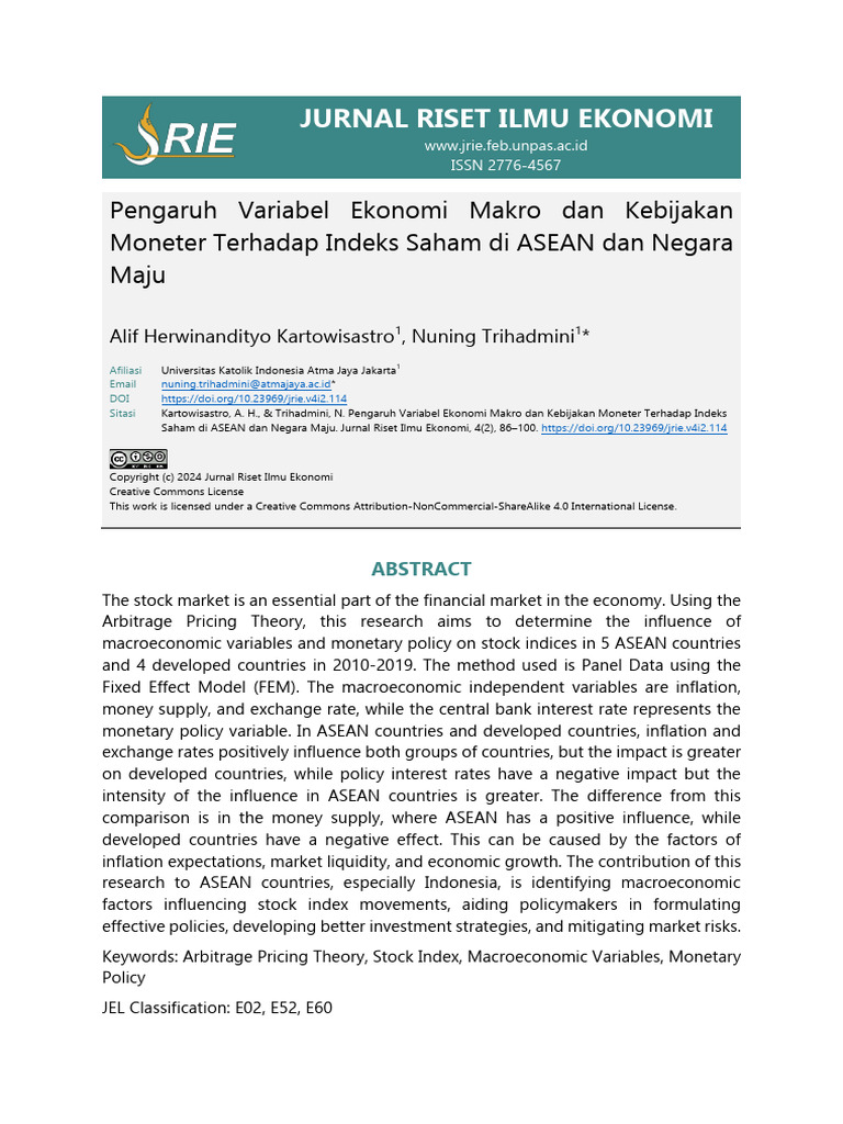Pengaruh Variabel Ekonomi Makro Dan Kebijakan Moneter Terhadap Indeks Saham Di Asean Dan Negara ...