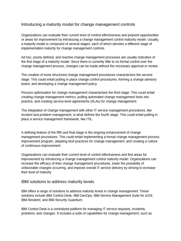 Introducing a Maturity Model for Change Management Controls | PDF ...