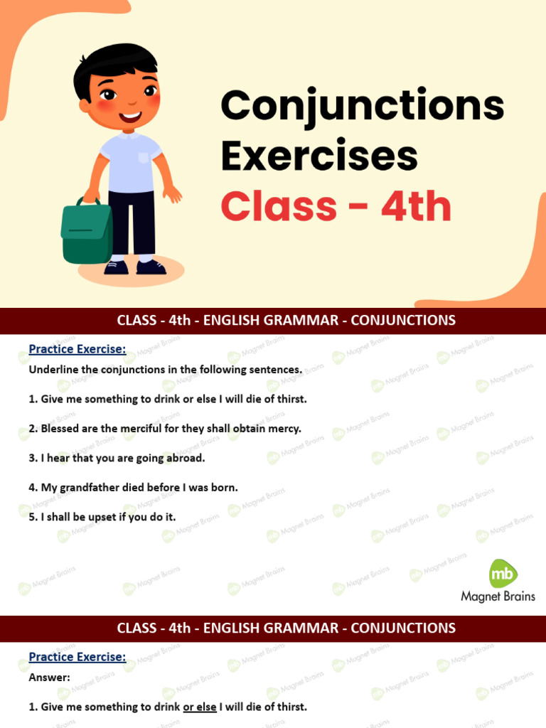 20 - English Grammar - Conjunctions - (Practise Exercise) | PDF ...