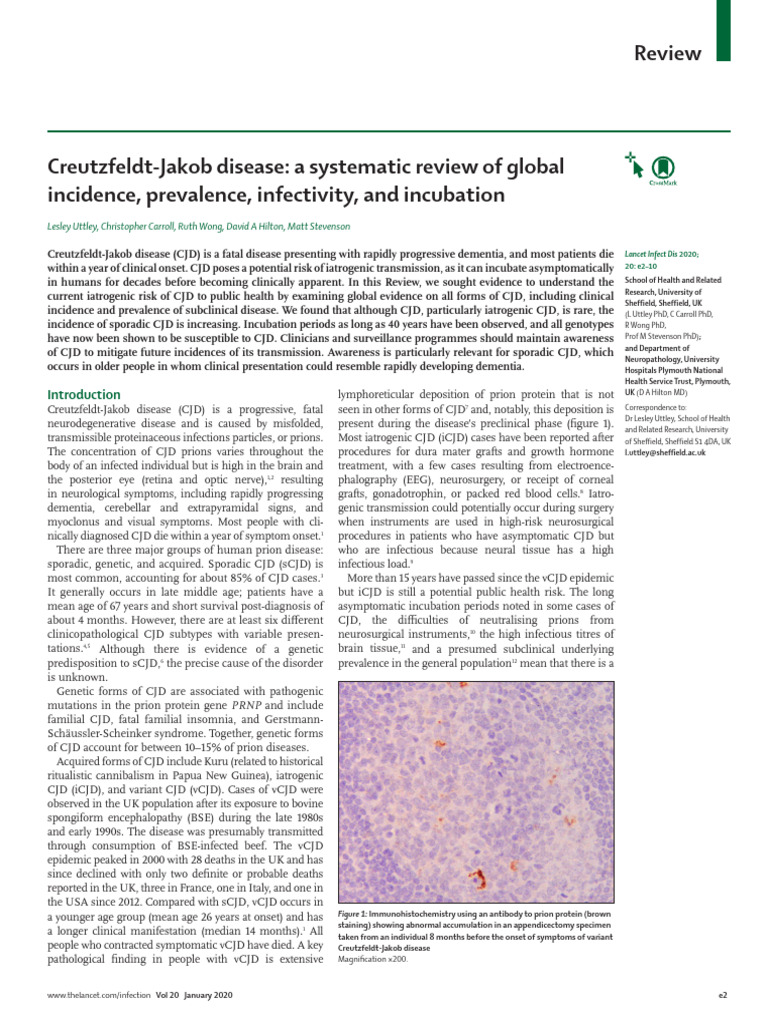 Creutzfeldt Jakob disease a systematic review of global incidence ...