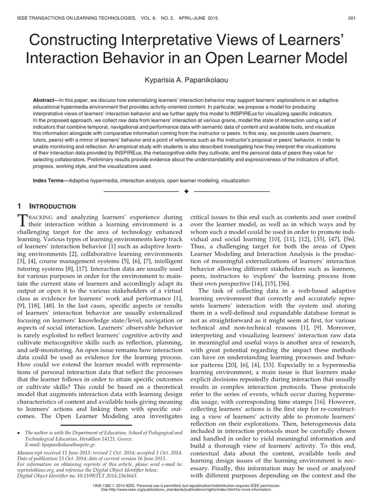 Constructing Interpretative Views of Learners Interaction Behavior in An Open Learner Model ...