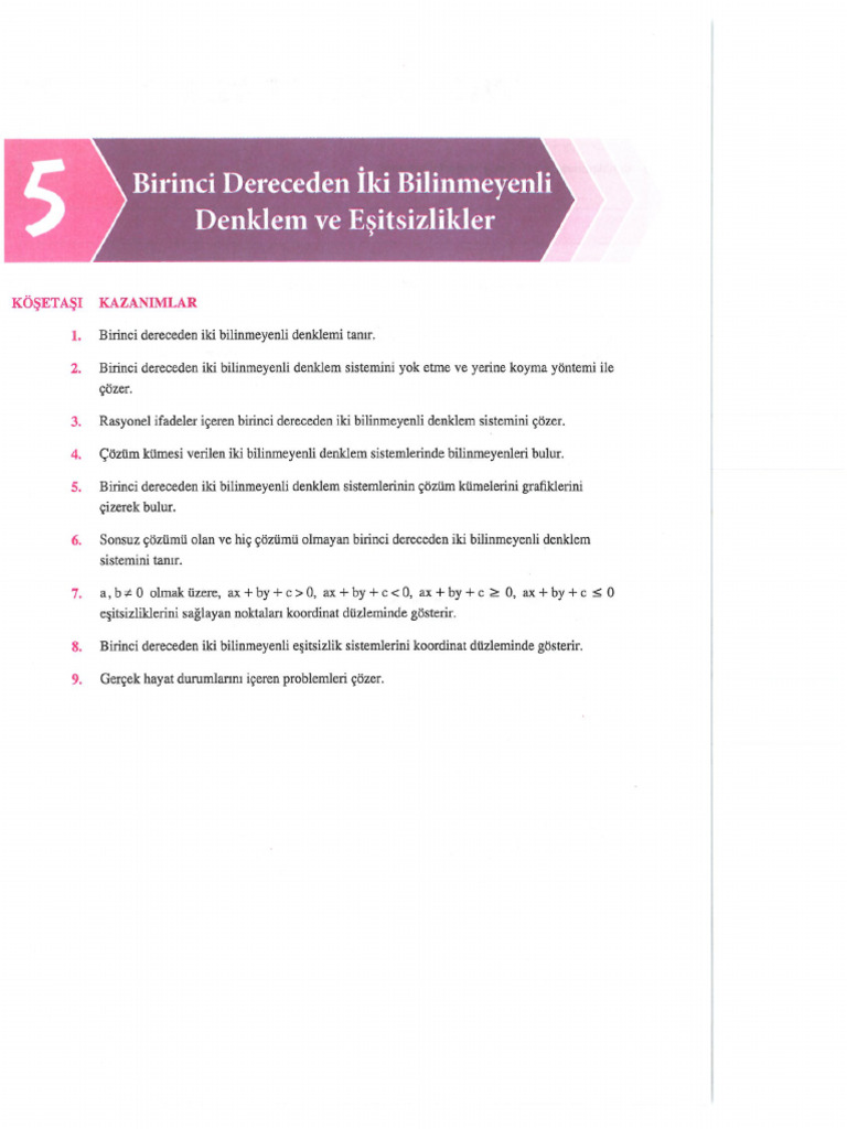 birinci dereceden iki bilinmeyenli denkle | PDF