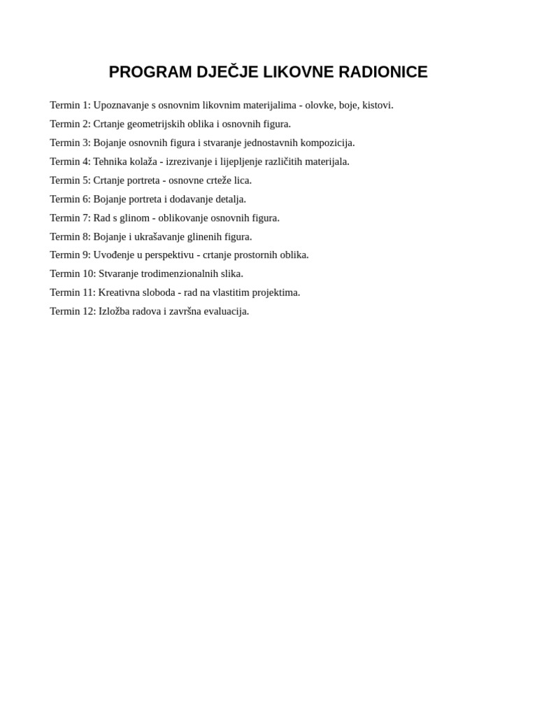 Program Dječje Radionice 2023 v.1.0 | PDF