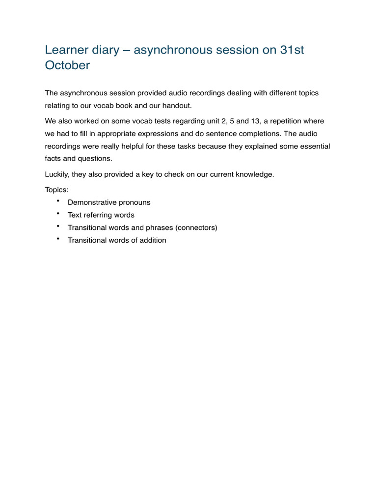 Learner Diary Breitegger 2 | PDF