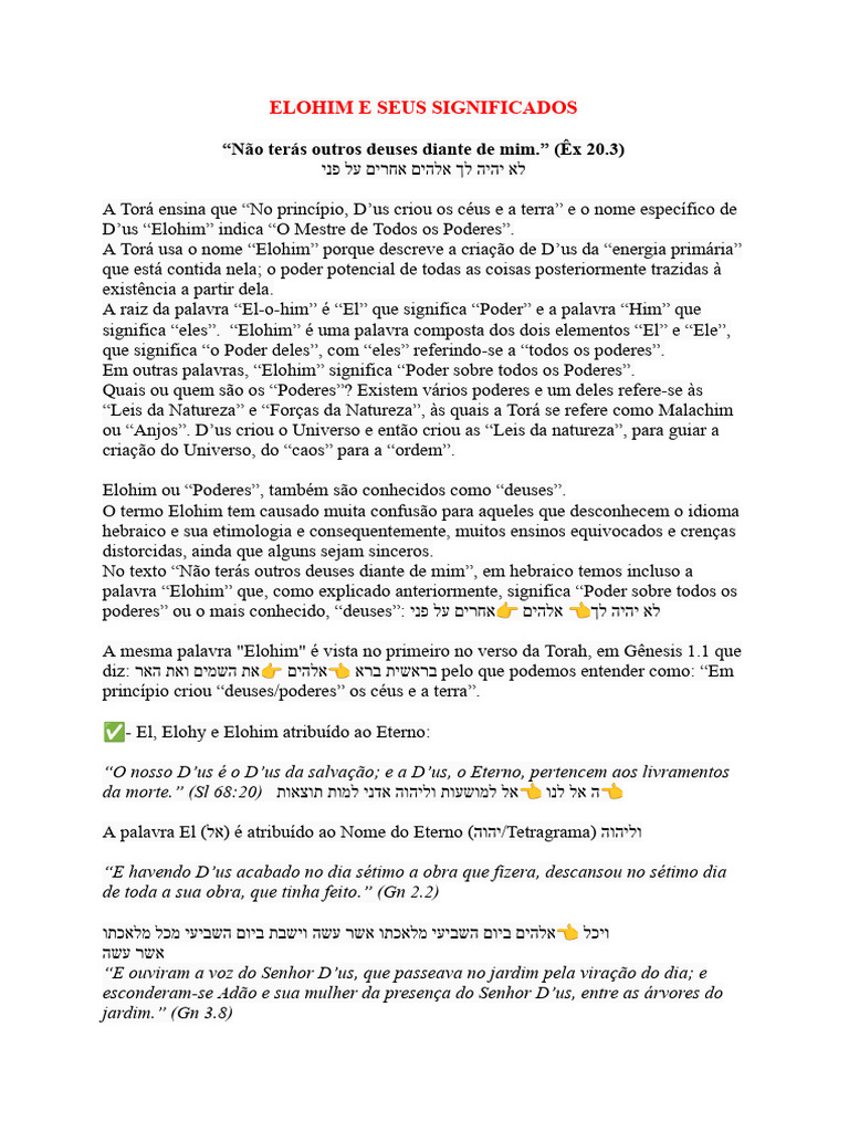 Elohim e Seus Significados | PDF | Torá | Narrativa da criação do Gênesis