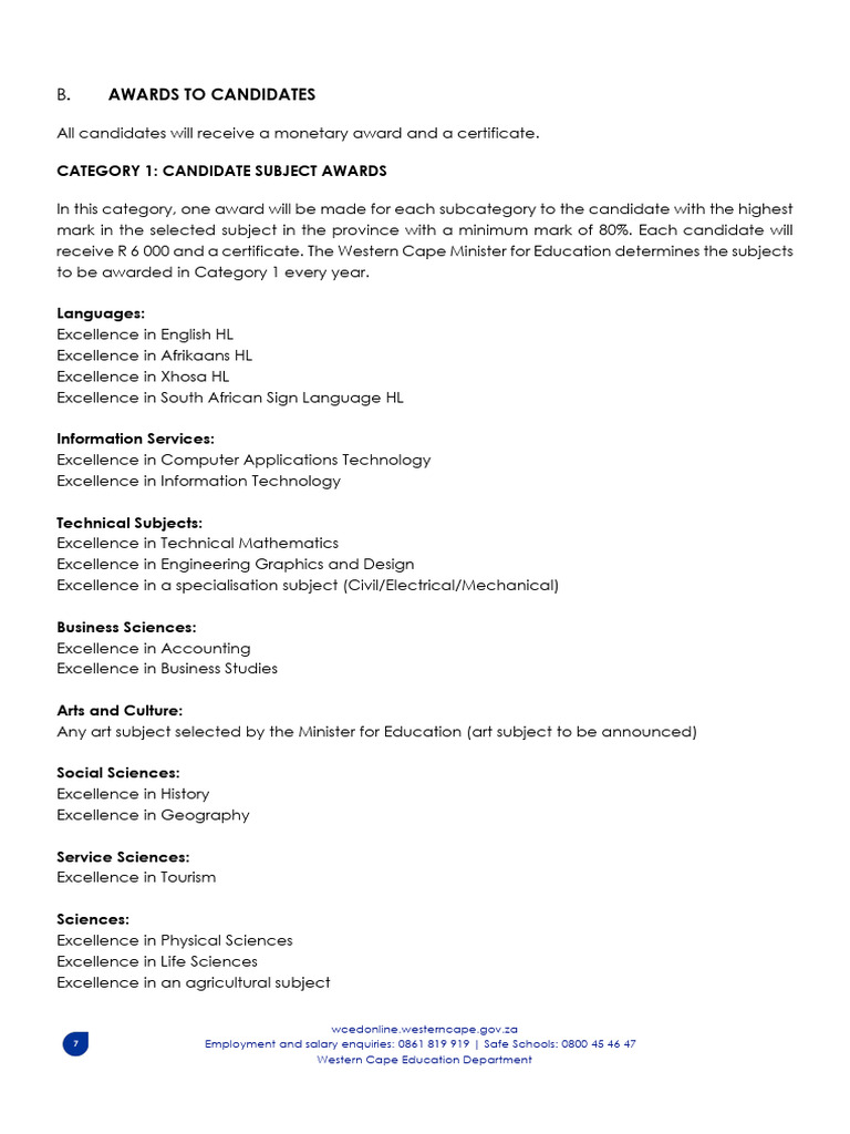 Criteria For The Matric (NSC) Awards 2024 | PDF