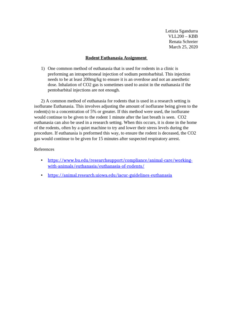 Rodent Euthanasia Assignment Vll200 | PDF
