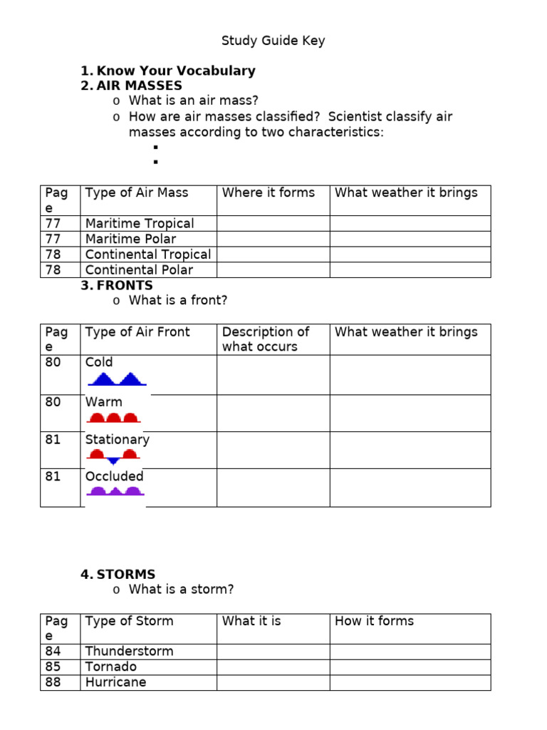 Air Masses, Fronts, and Storms Study Guide | PDF