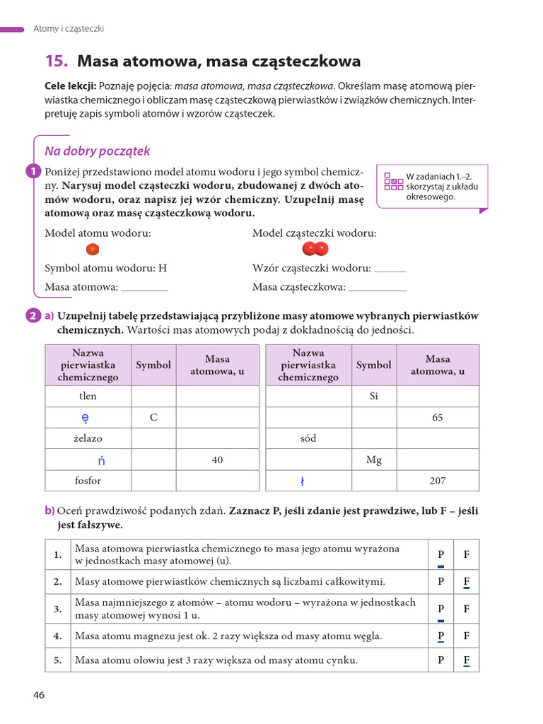 Masa atomowa i cząsteczkowa -klucz | PDF
