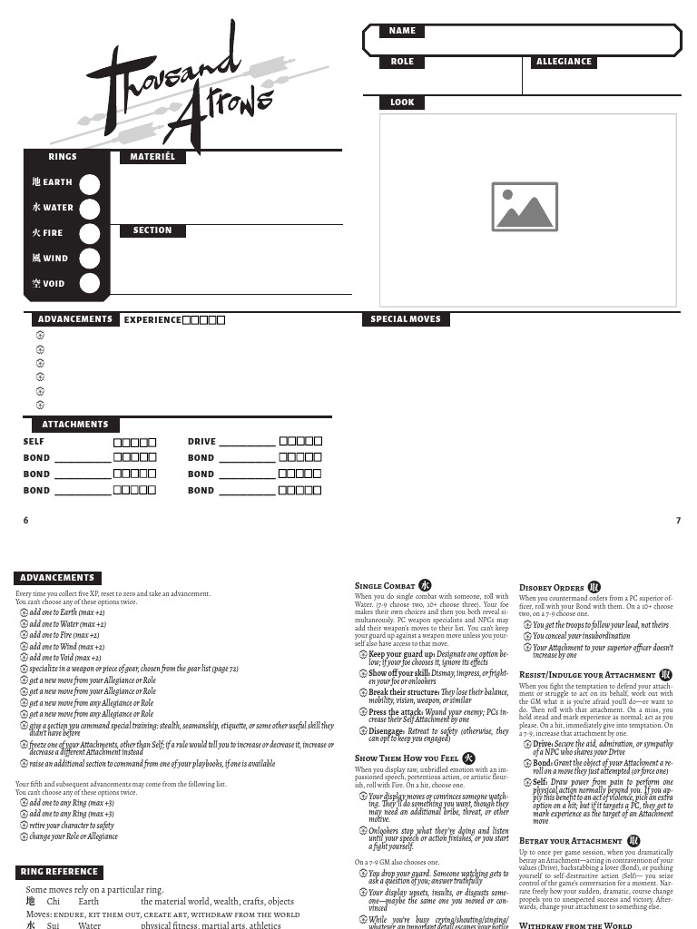 Thousand Arrows Character Sheet - Form Fillable | PDF