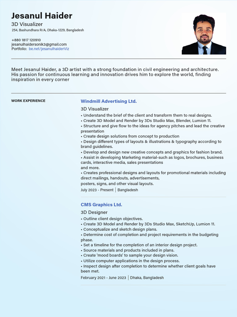 Jesanul Haider 3d Visualizer Resume Update | PDF | 3 D Computer ...