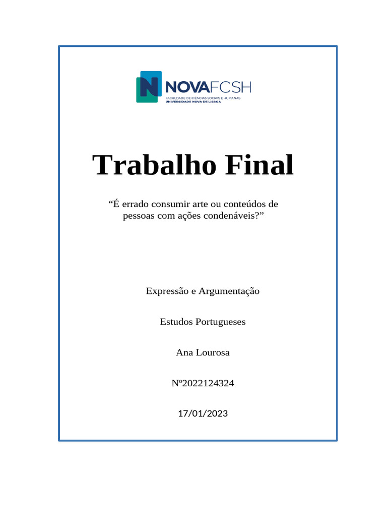 Ensaio- trabalho final | PDF | Moralidade | Utilitarismo