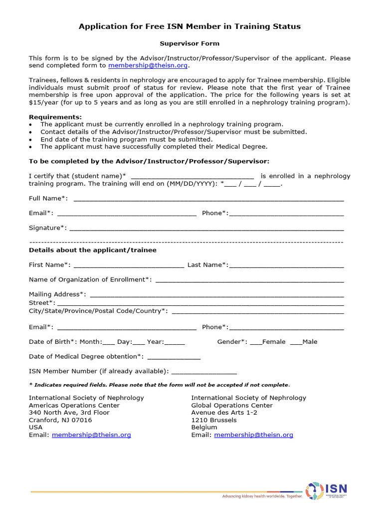 Nephrology Trainee Membership Form | PDF | Public Services | Written Communication