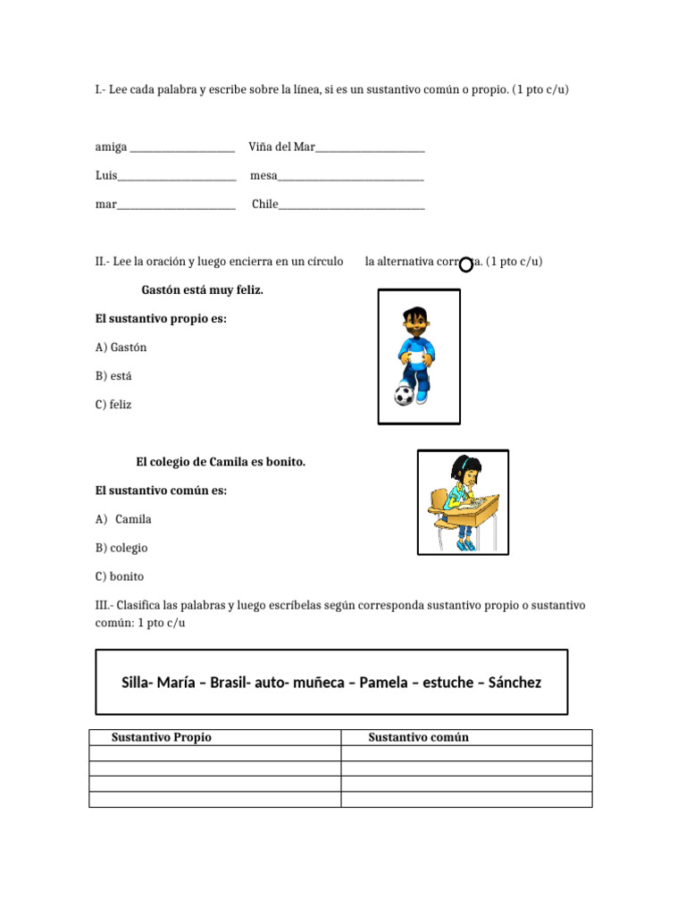 Evaluacion Sustantivo Propio y Comun 2 Basico | PDF