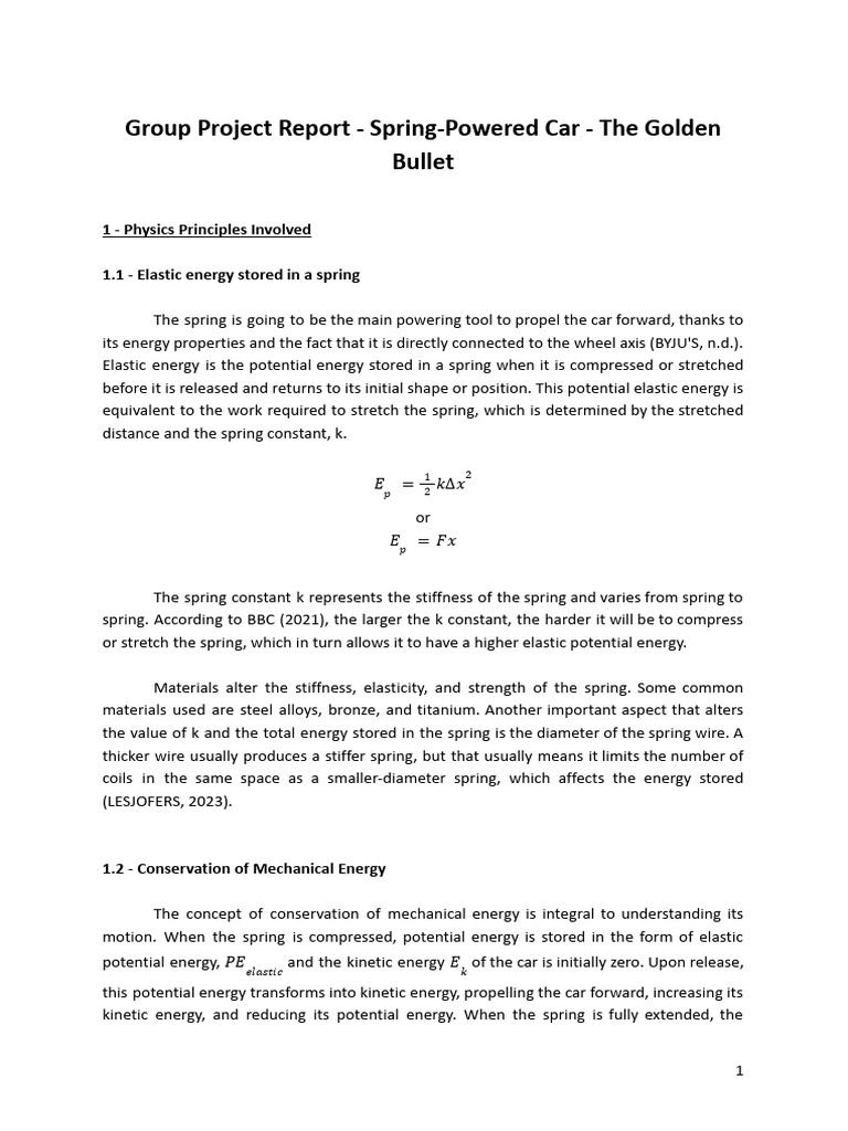 Spring-Powered Car Physics Project | PDF | Torque | Force