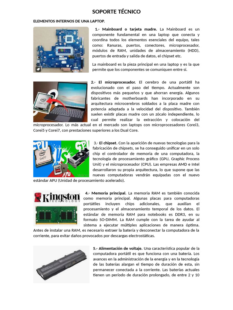 Partes internas de una laptop | PDF | Microprocesador | Ordenador portátil