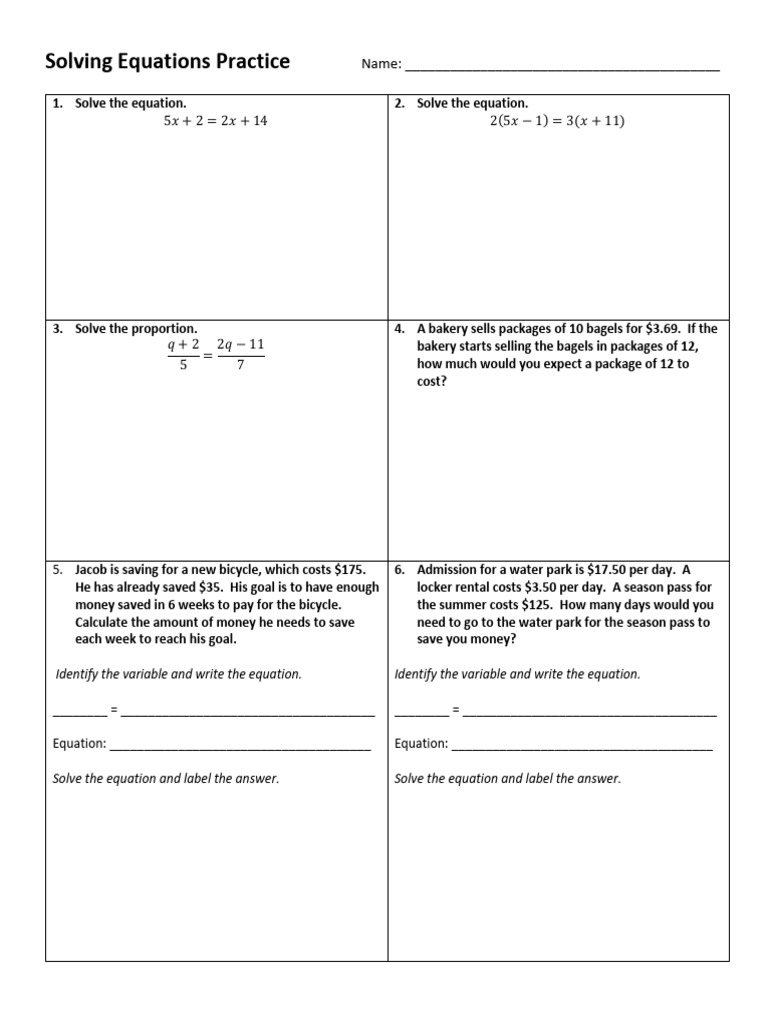 Solving Equations Practice | PDF | Equations | Applied Mathematics