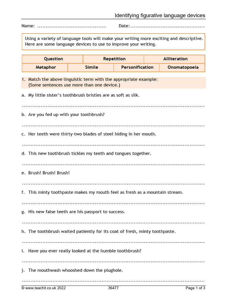 Identifying Figurative Language | PDF | Toothbrush | Metaphor