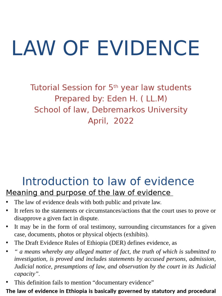 Ethiopian Law of Evidence Overview | PDF | Evidence (Law) | Competence ...