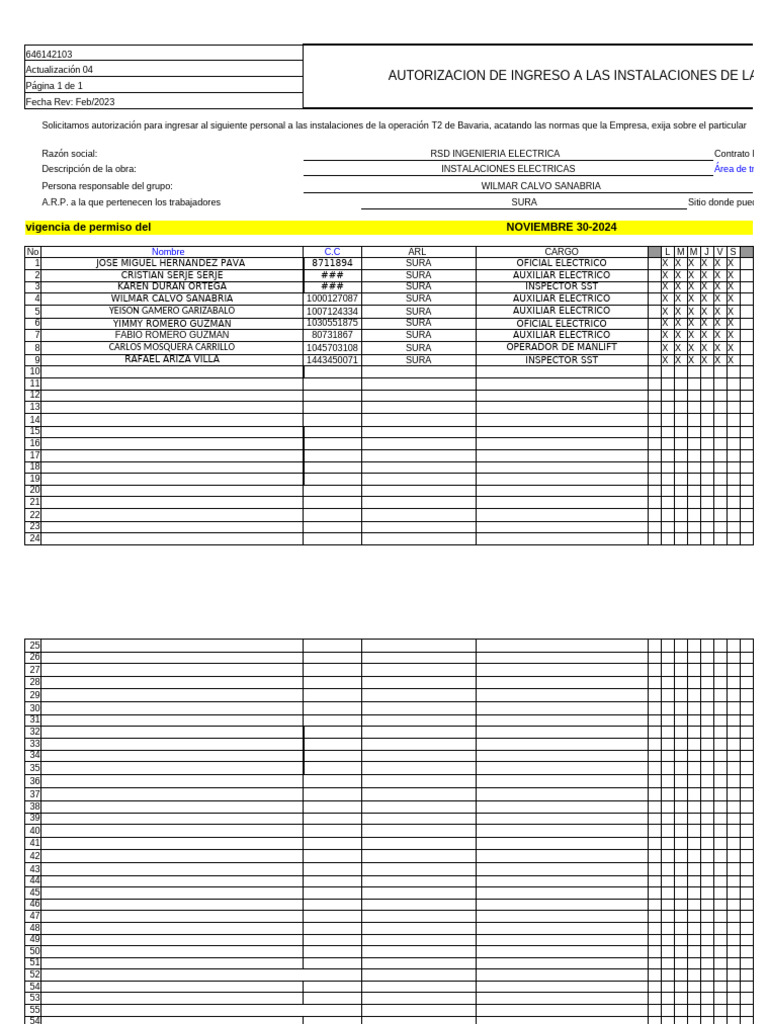 Formato Ingreso Contratistas | PDF