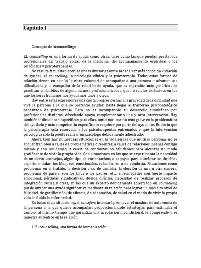 Capitulo 1 Introduccion-Al-Counselling- | PDF | Psicoterapia | Pensamiento