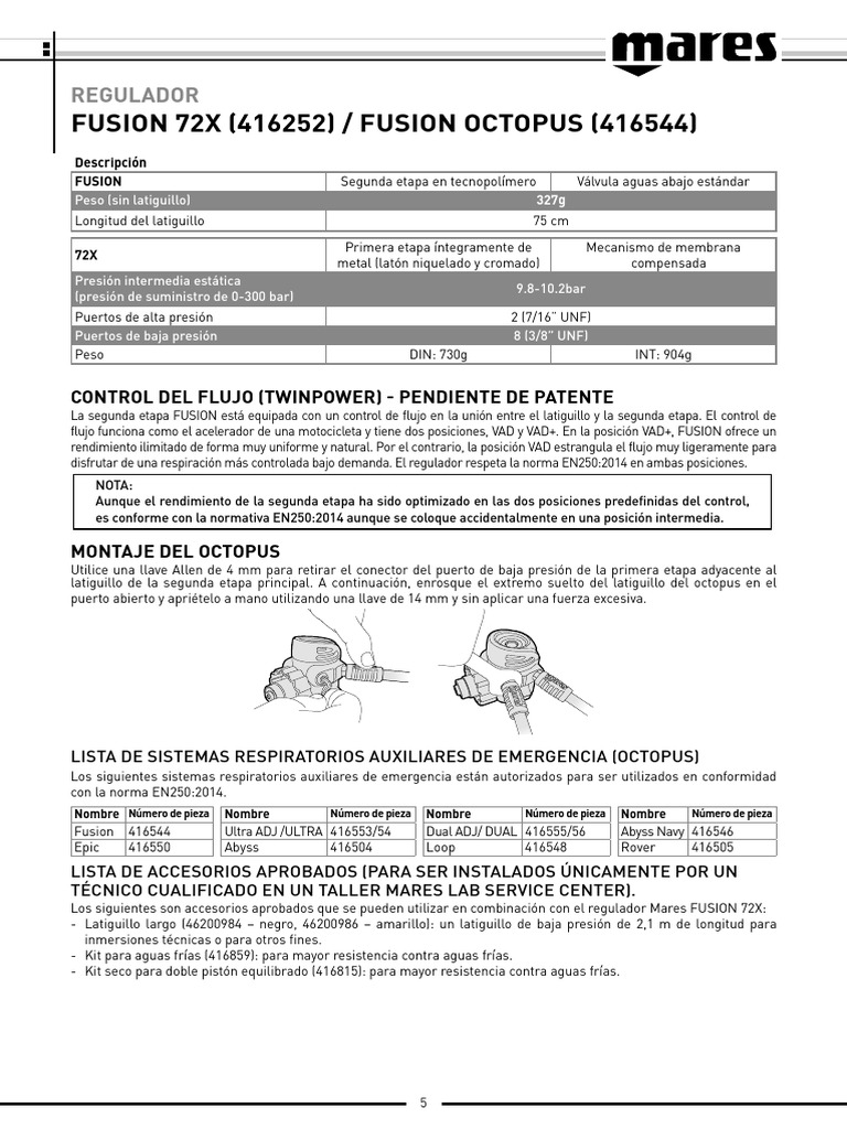 05-14837-Mares manuale erogatori-FUSION 72X-SPA (1) | PDF
