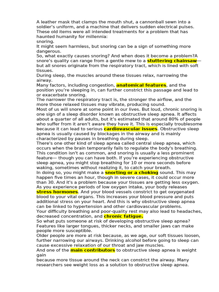 SCRIPT | PDF | Sleep Apnea | Snoring