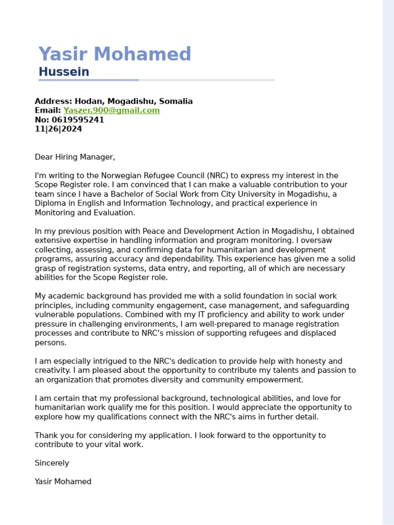 Cover Letter of Scope Register (NRC) | PDF