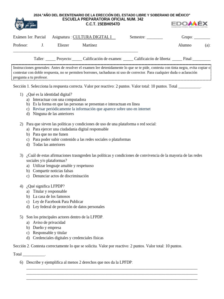 Exámen Cultura Digital 1 | PDF | ciberespacio | Informática