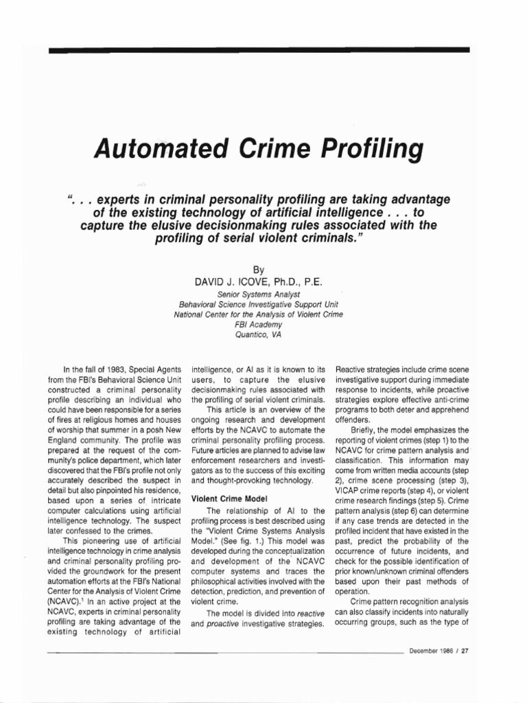 Crime Profiling | PDF | Offender Profiling | Federal Bureau Of ...