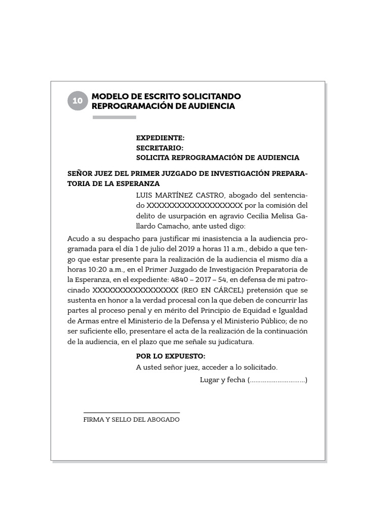 Modelo de Escrito Solicitando Reprogramación de Audiencia | PDF