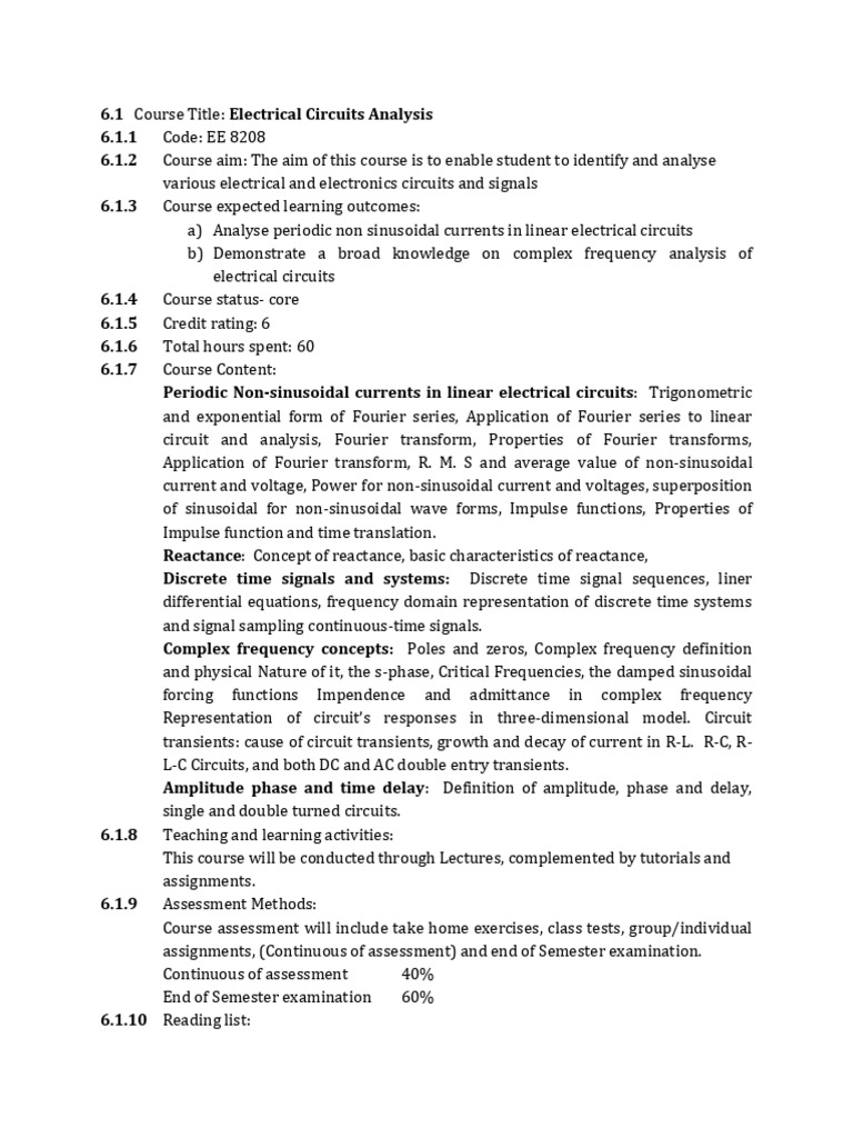 Electrical Circuits Course Guide | PDF | Electrical Network | Network Analysis (Electrical Circuits)