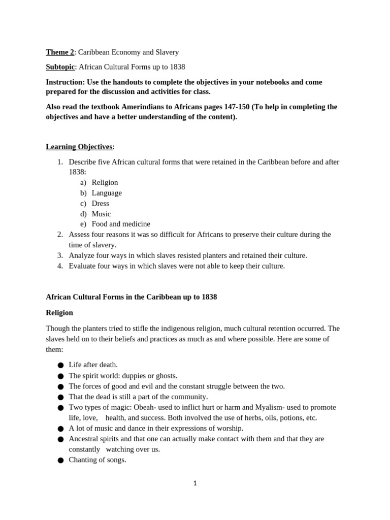 Grade 10-Handout-On African Cultural Forms Up To 1837 | PDF