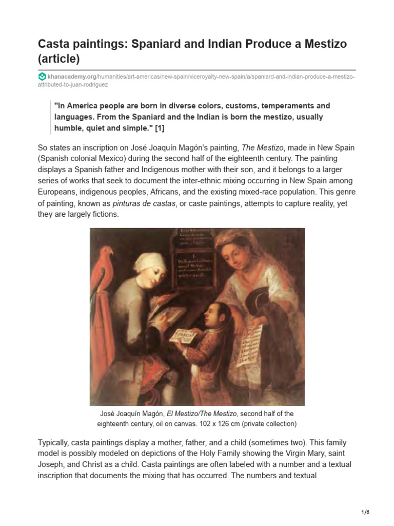 Casta Paintings Spaniard and Indian Produce A Mestizo Article | PDF