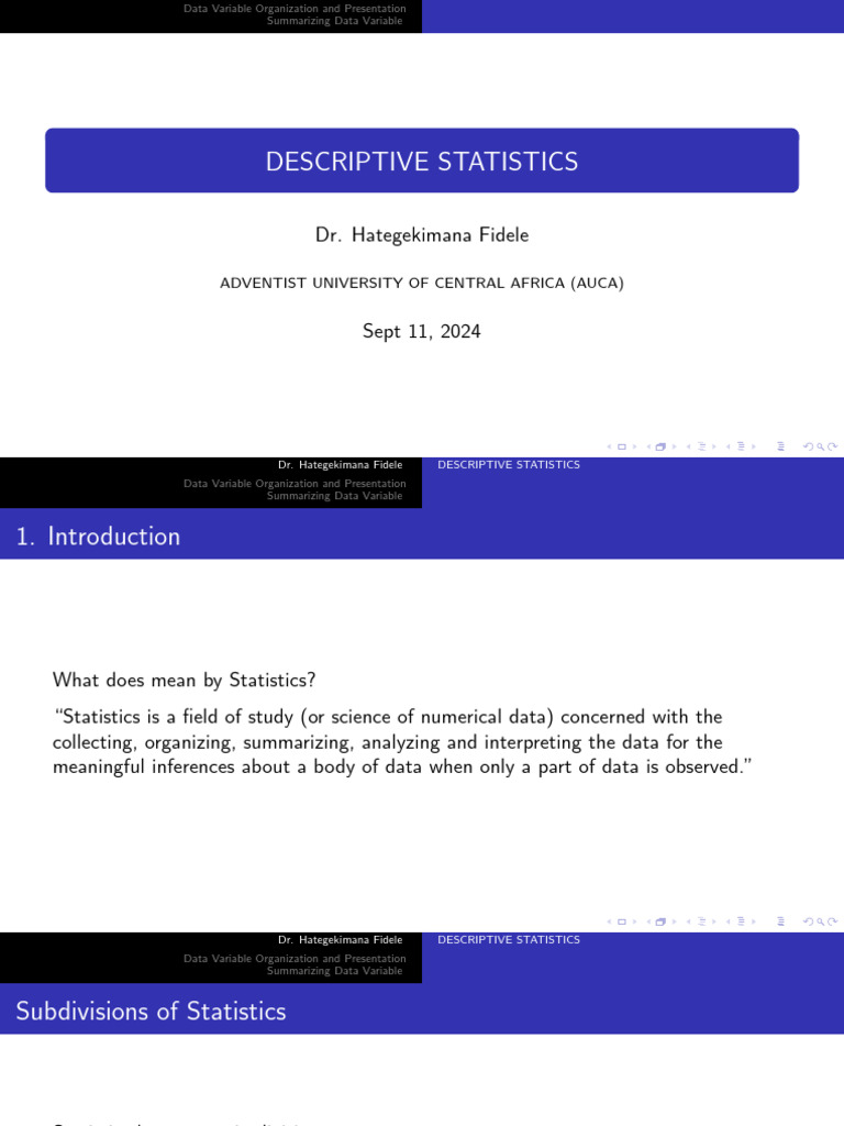 AUCA Descriptive Statistics Lecture 1 | PDF | Statistics | Level Of Measurement