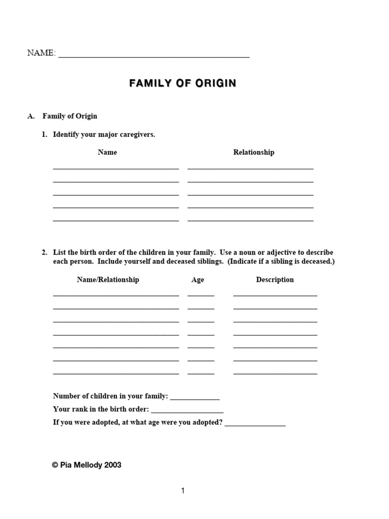 Family of Origin Worksheet | PDF | Father | Adoption